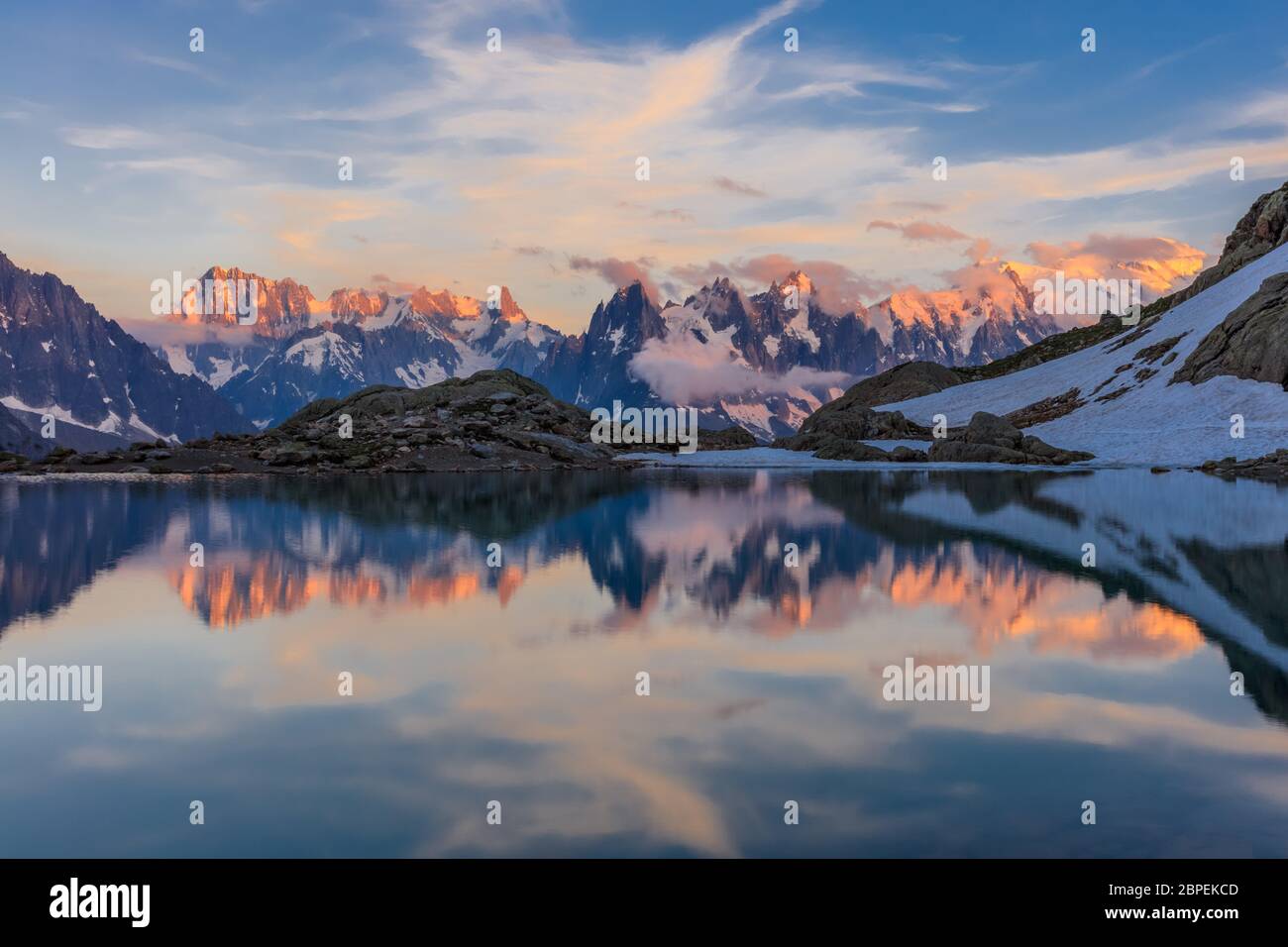 Mont Blanc Massif Reflected in Lac Blanc, Graian Alps, France Stock ...