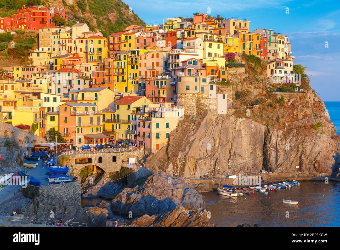 Aerial view of Manarola fishing village in Five lands, Cinque Terre ...