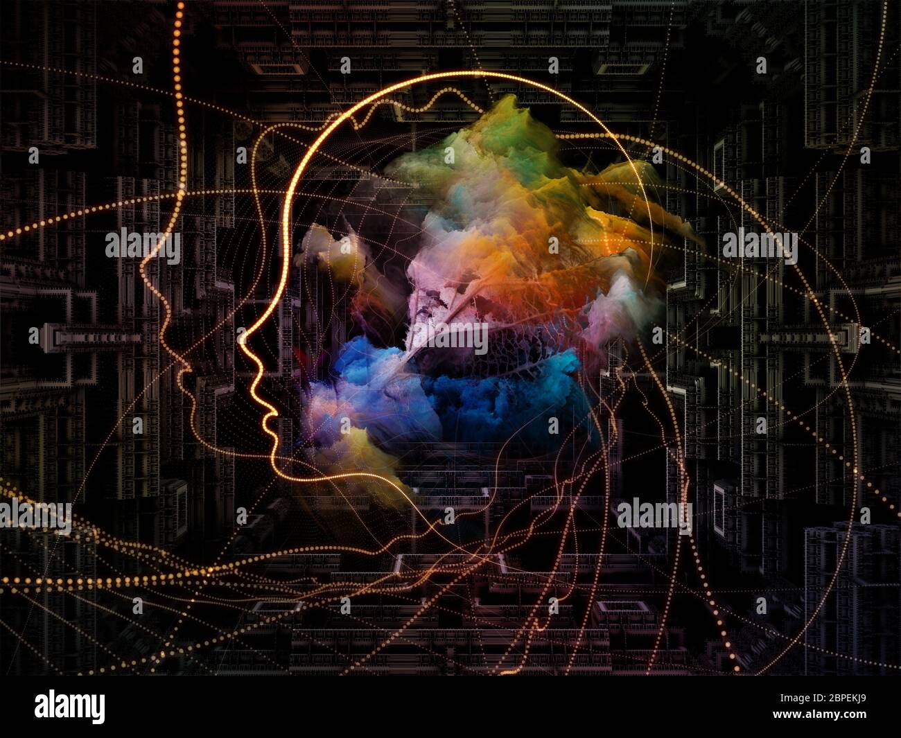 Orbits of the Mind series. Abstract design made of human profiles ...
