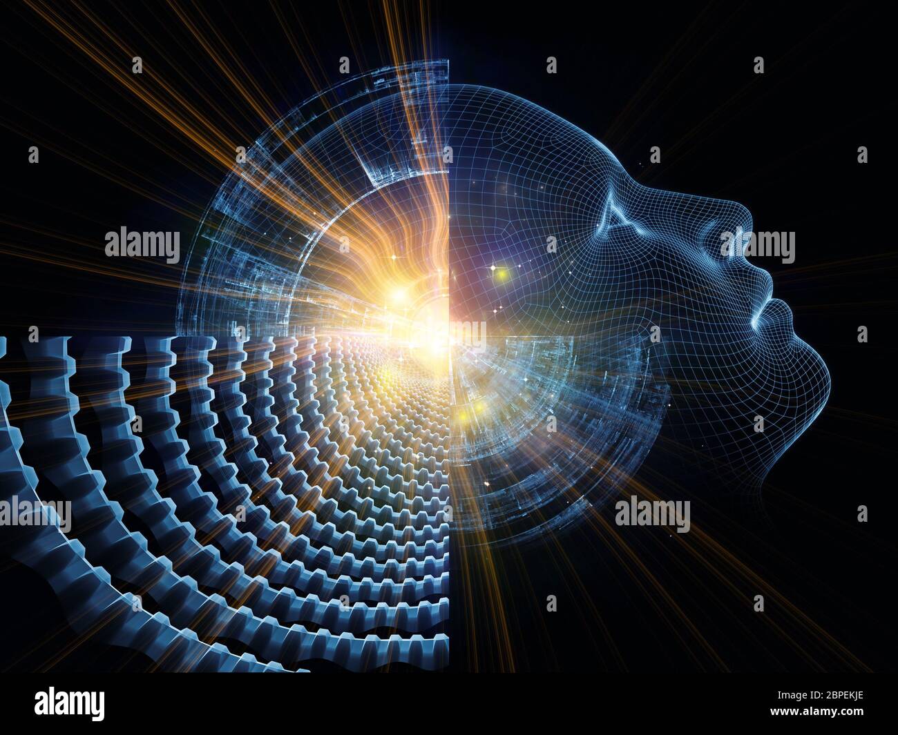 Profiles of Technology series. Backdrop design of female profile and ...
