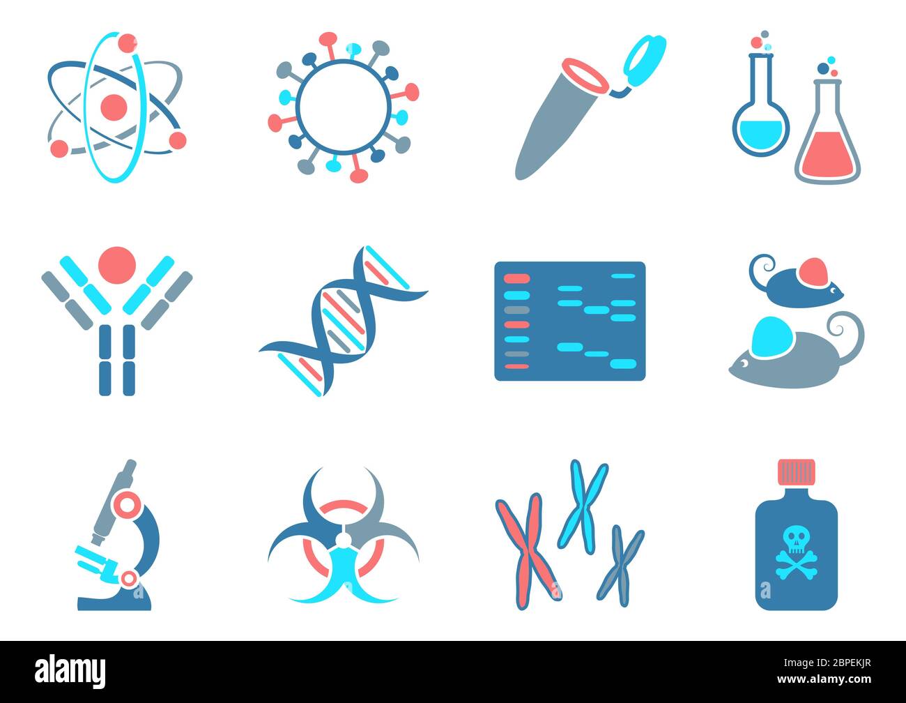 Modern molecular biology science icons collection four colors Stock ...