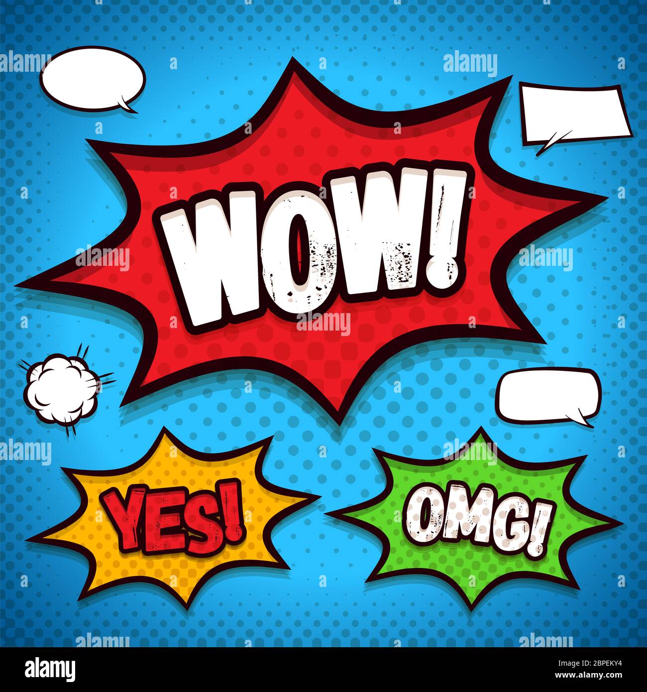 Vector Cartoon Speech Bubbles Collection. Wow, yes and omg Stock Photo ...