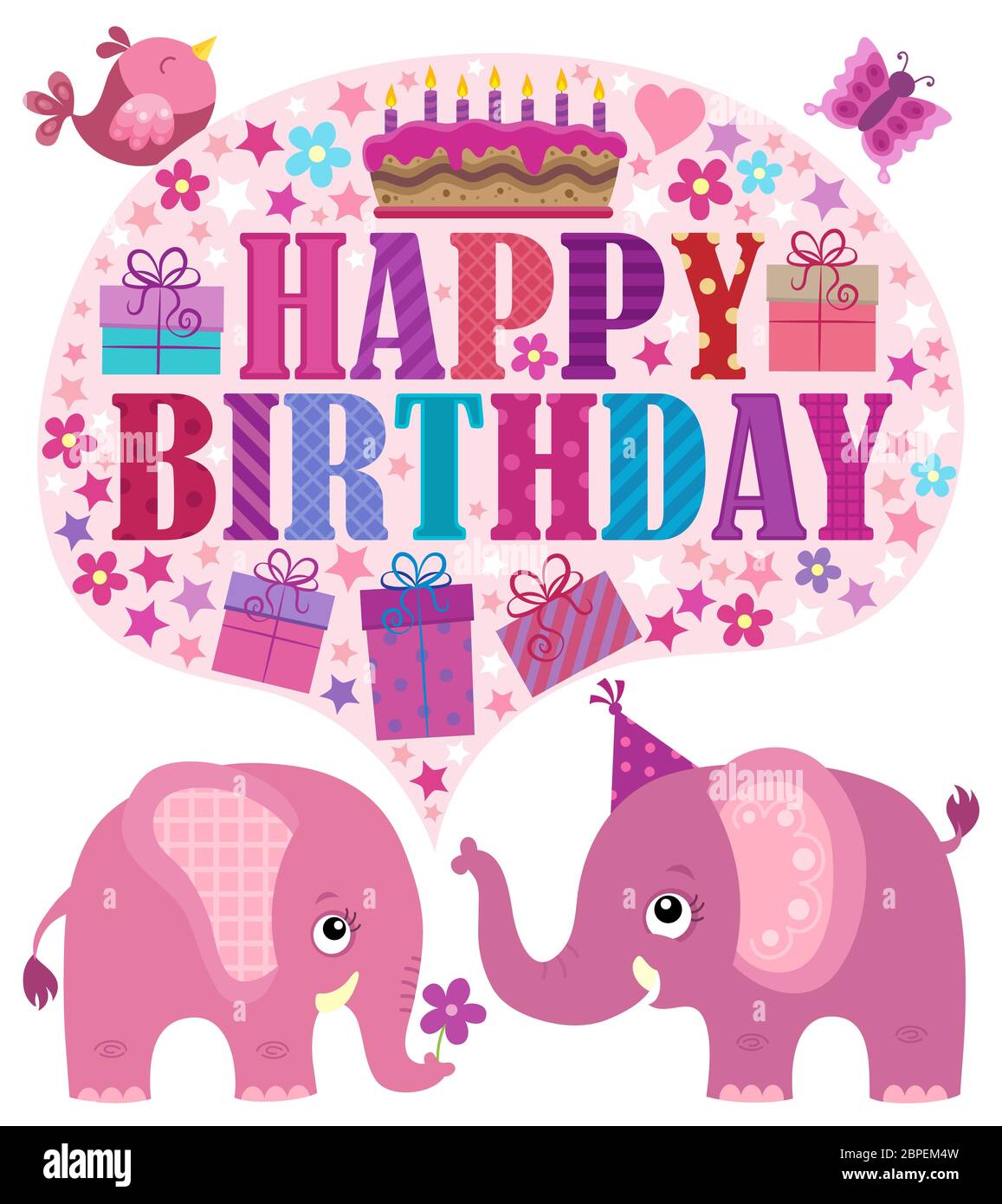 Happy birthday theme with elephants 3 - picture illustration Stock ...