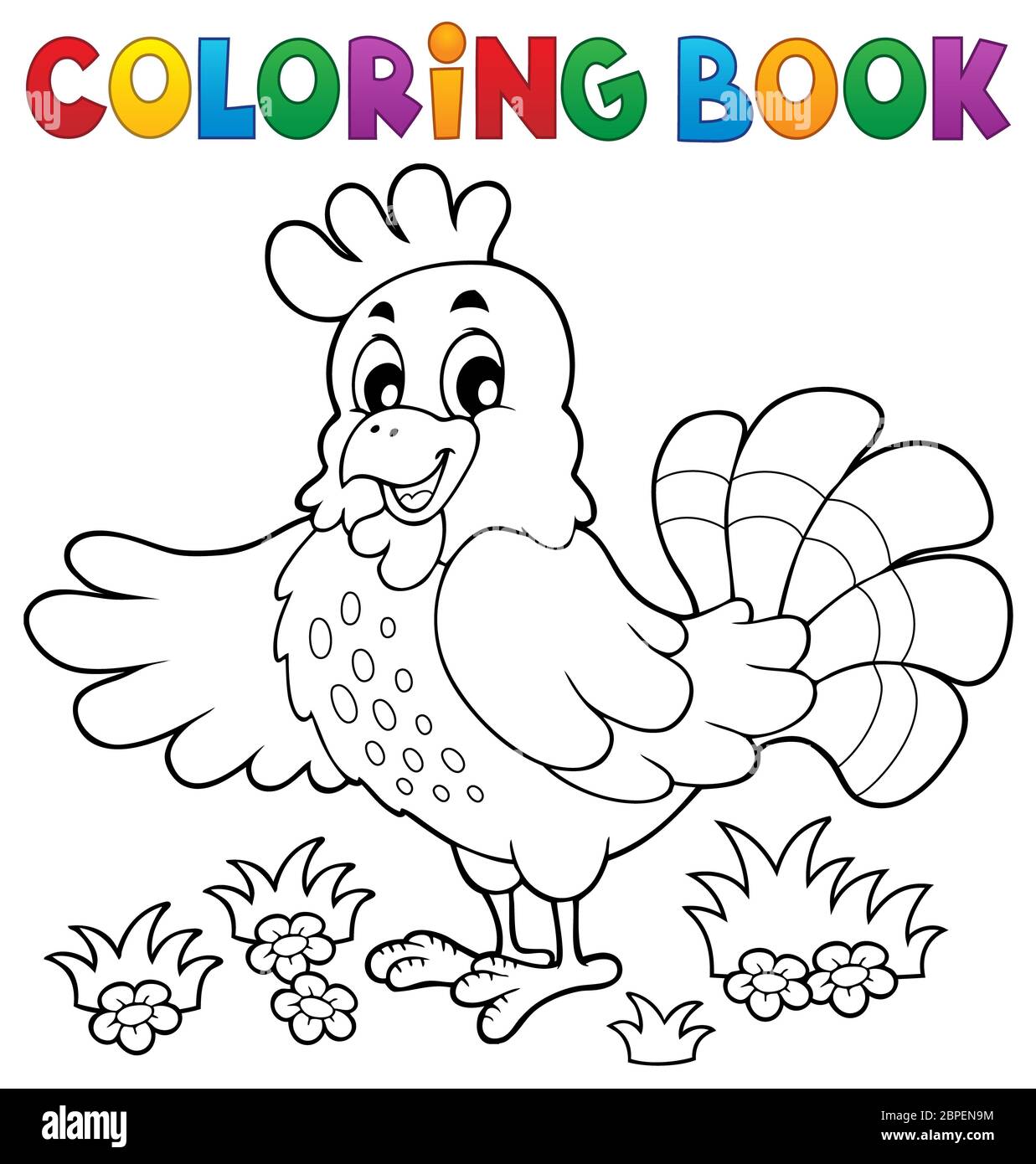 Coloring book happy hen - picture illustration Stock Photo - Alamy