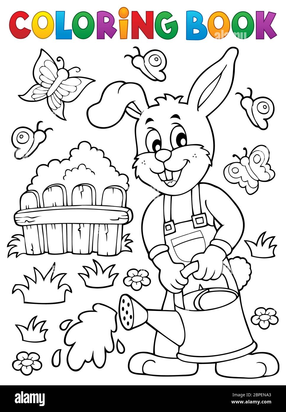 Coloring book rabbit gardener theme 2 - picture illustration Stock ...