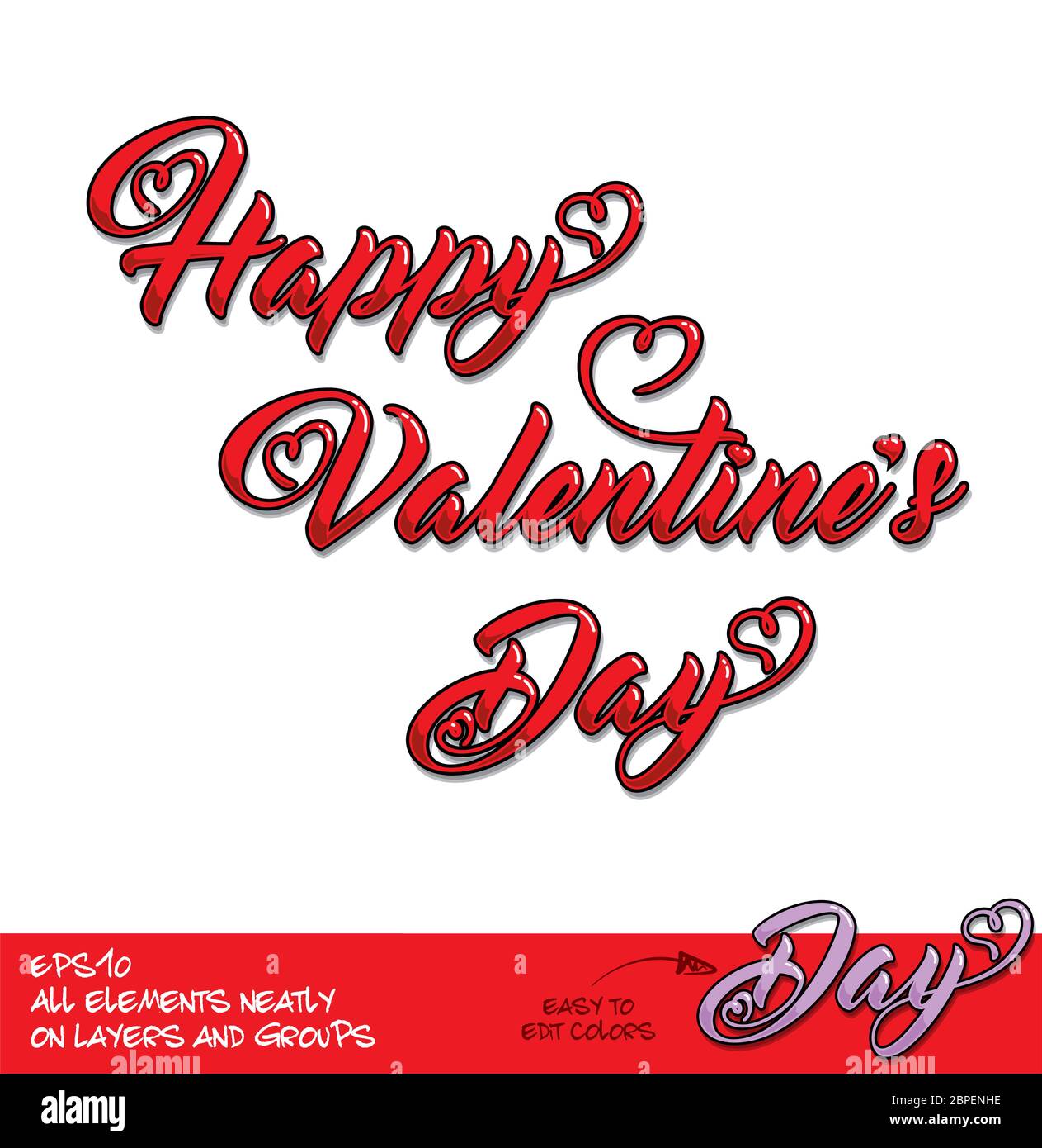 Happy Valentines Day Red Lettering Diagonal Alignment. Vector ...