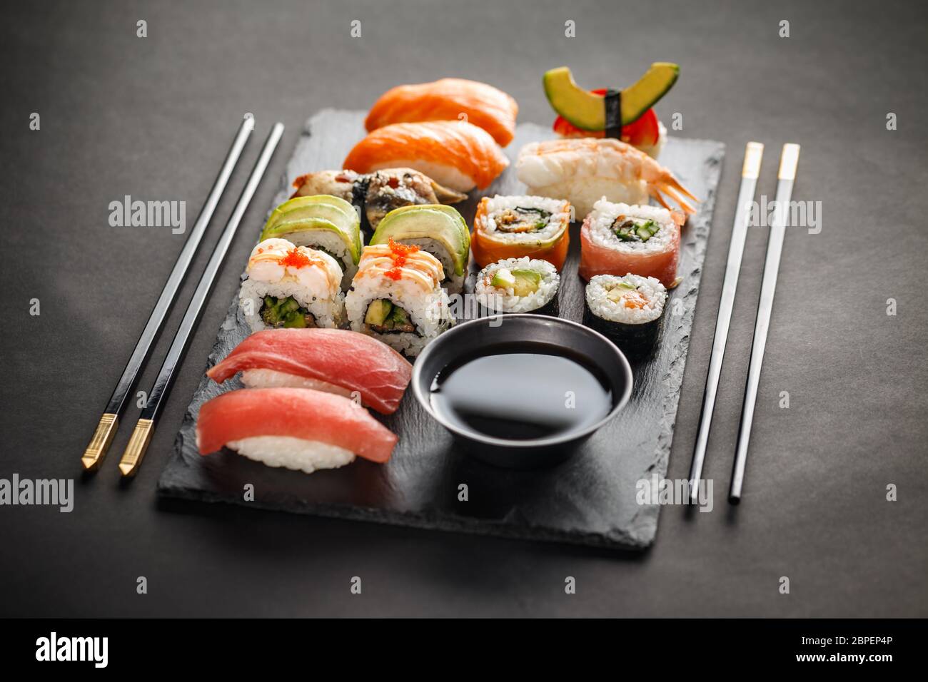 Fresh and delicious sashimi, maki and nigiri sushi Stock Photo - Alamy