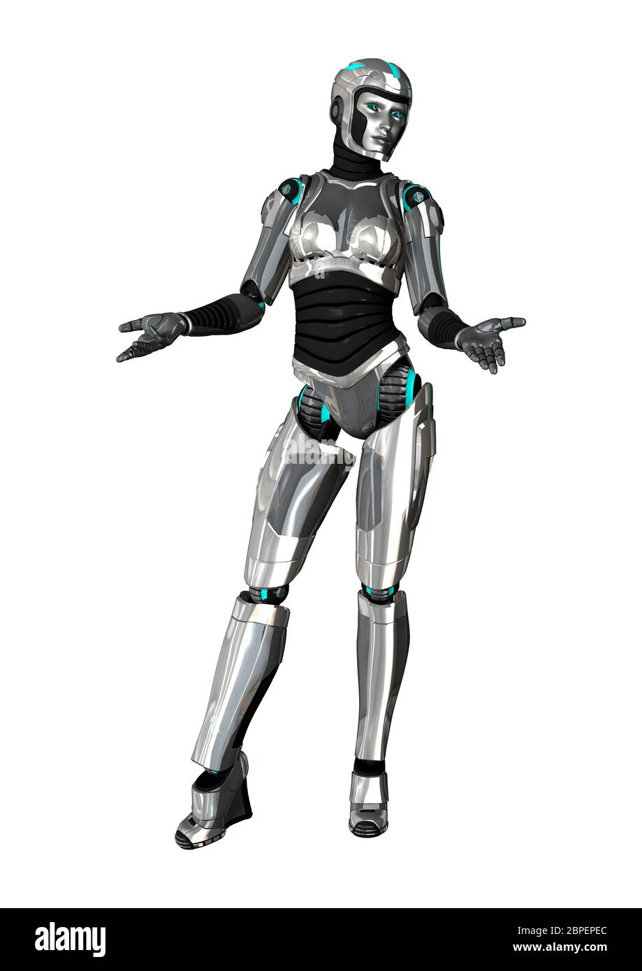 3D rendering of a female cyborg isolated on white background Stock ...