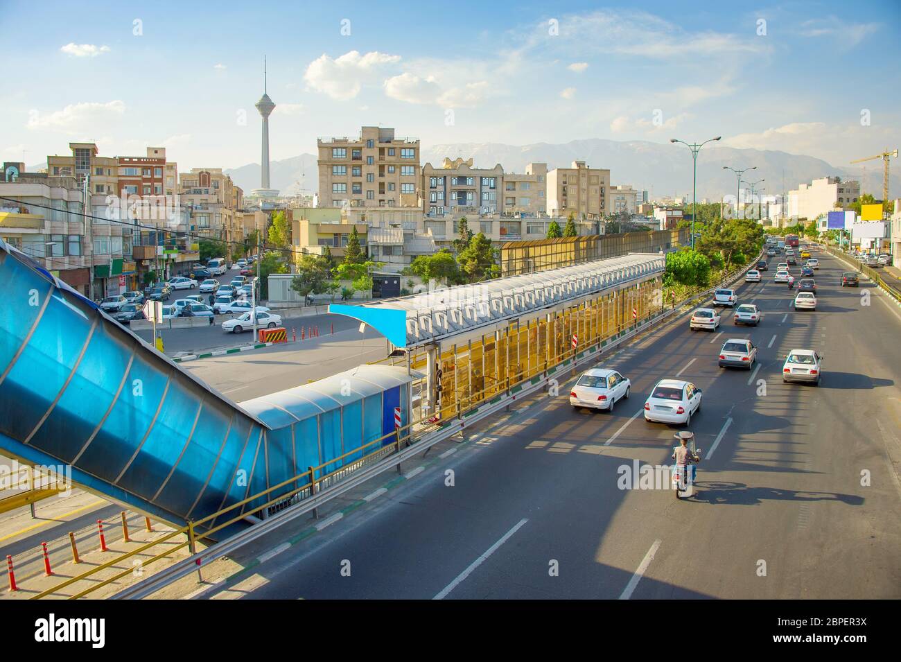 Skyline of Tehran with highway and Milad Tower. Iran Stock Photo - Alamy