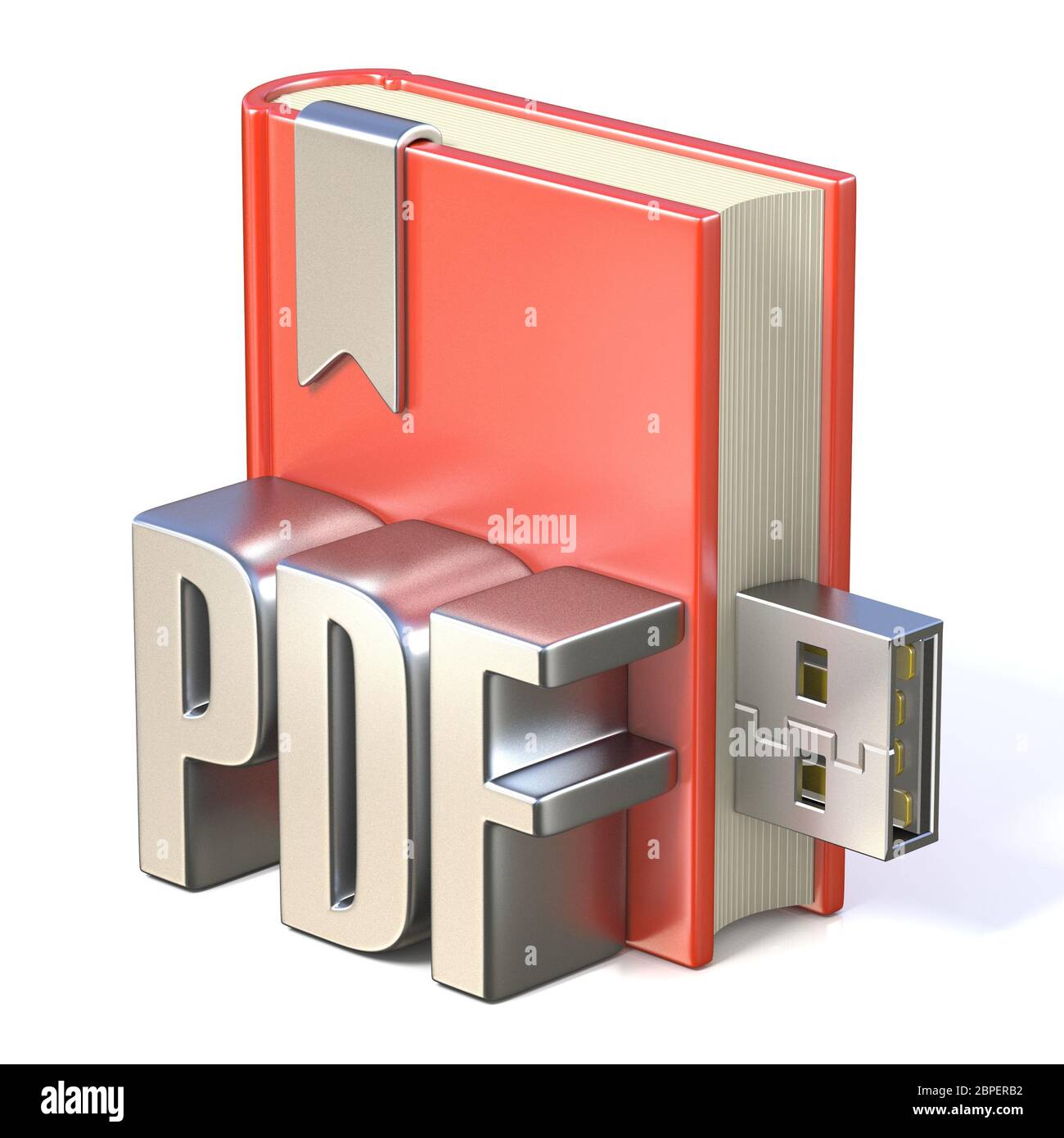 eBook icon metal PDF red book USB 3D render illustration isolated on ...