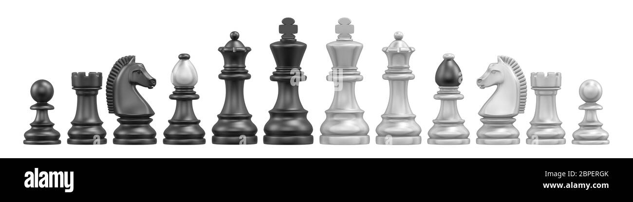 All chess pieces 3D render illustration isolated on white background ...