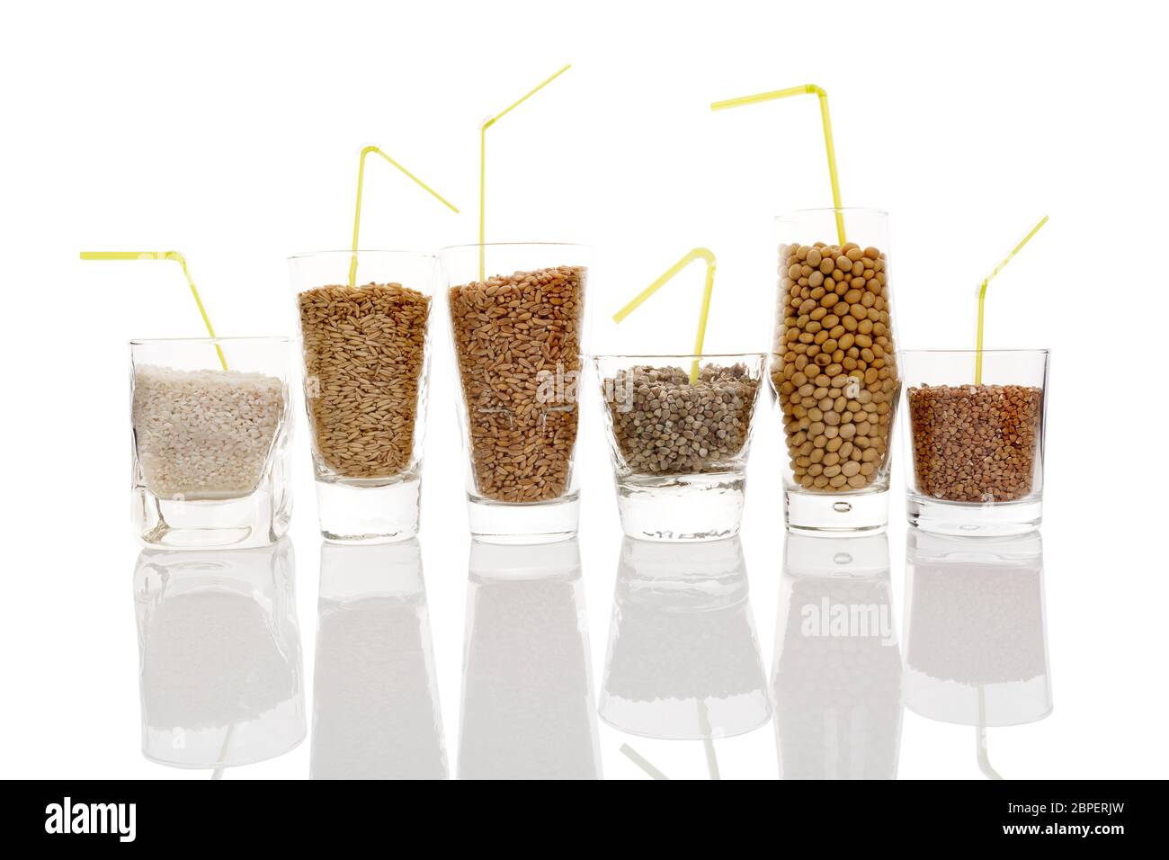 Different kinds of seeds and grains for healthy milk - rice, soya, hemp ...