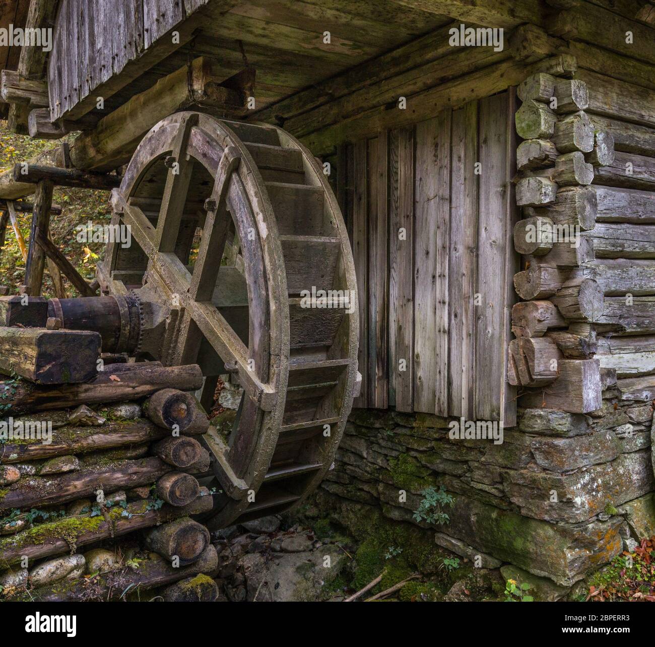 Historical water mill in bavaria with water wheel. Old building ...