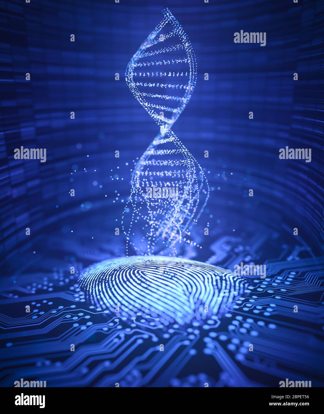 3D illustration. Genetic code DNA coming out of the fingerprint Stock ...
