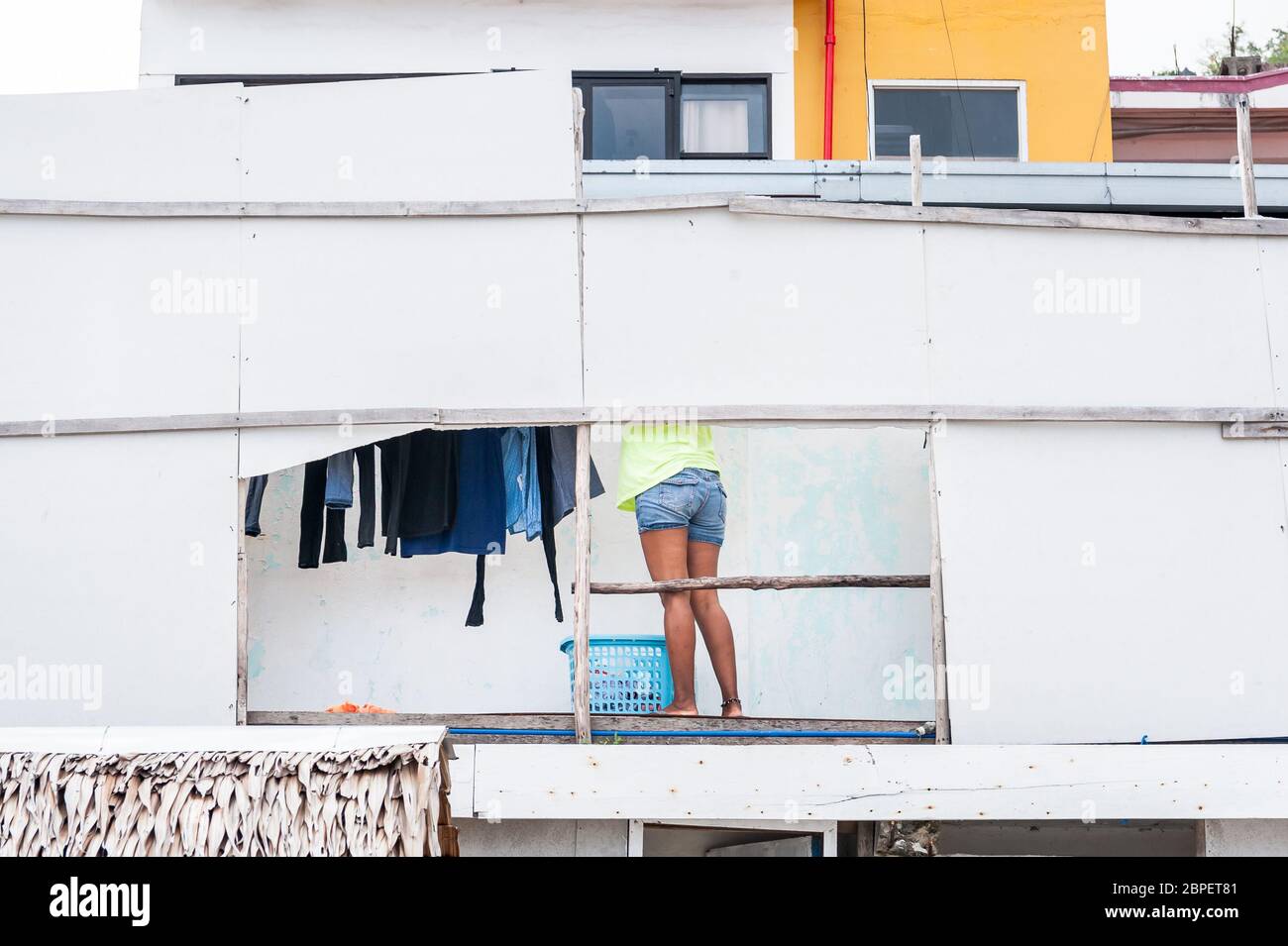 Washing gets hung out to dry at a hostel on the beach front in El Nido ...