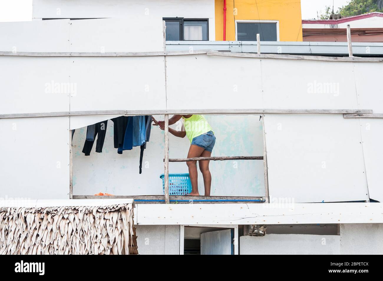 Washing gets hung out to dry at a hostel on the beach front in El Nido ...