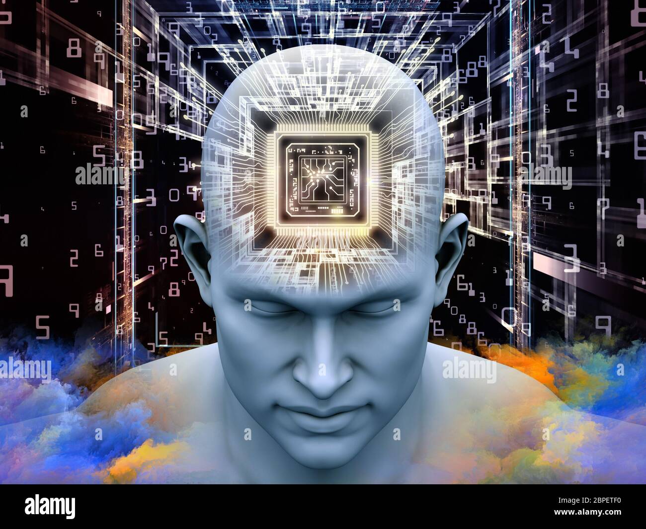 Mind Processor series. 3D illustration of Human head with CPU in ...