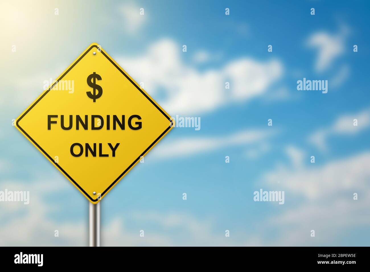 funding on road sign with blurred sky background Stock Photo - Alamy