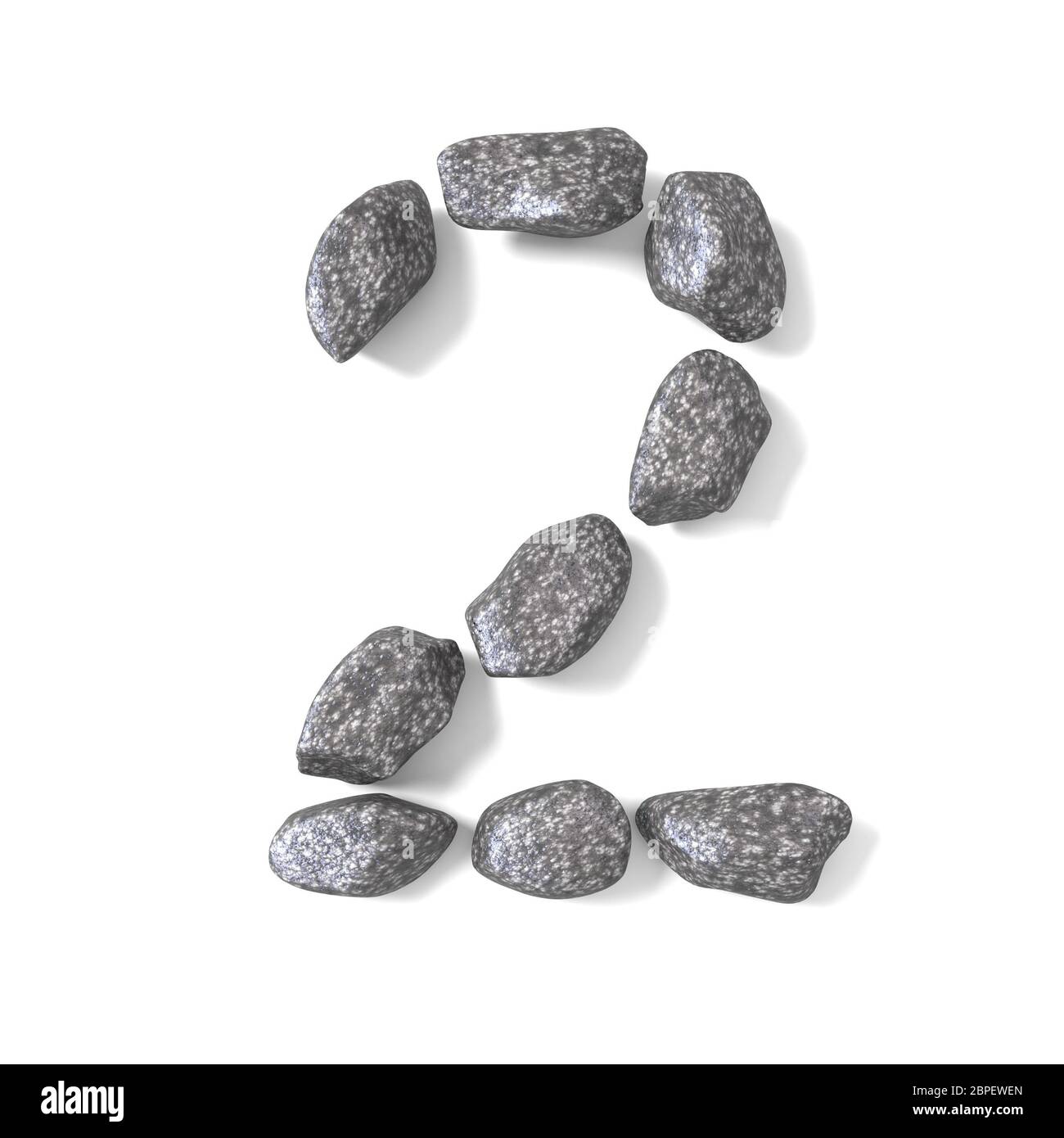 Font made of rocks NUMBER two 2 3D render illustration isolated on ...