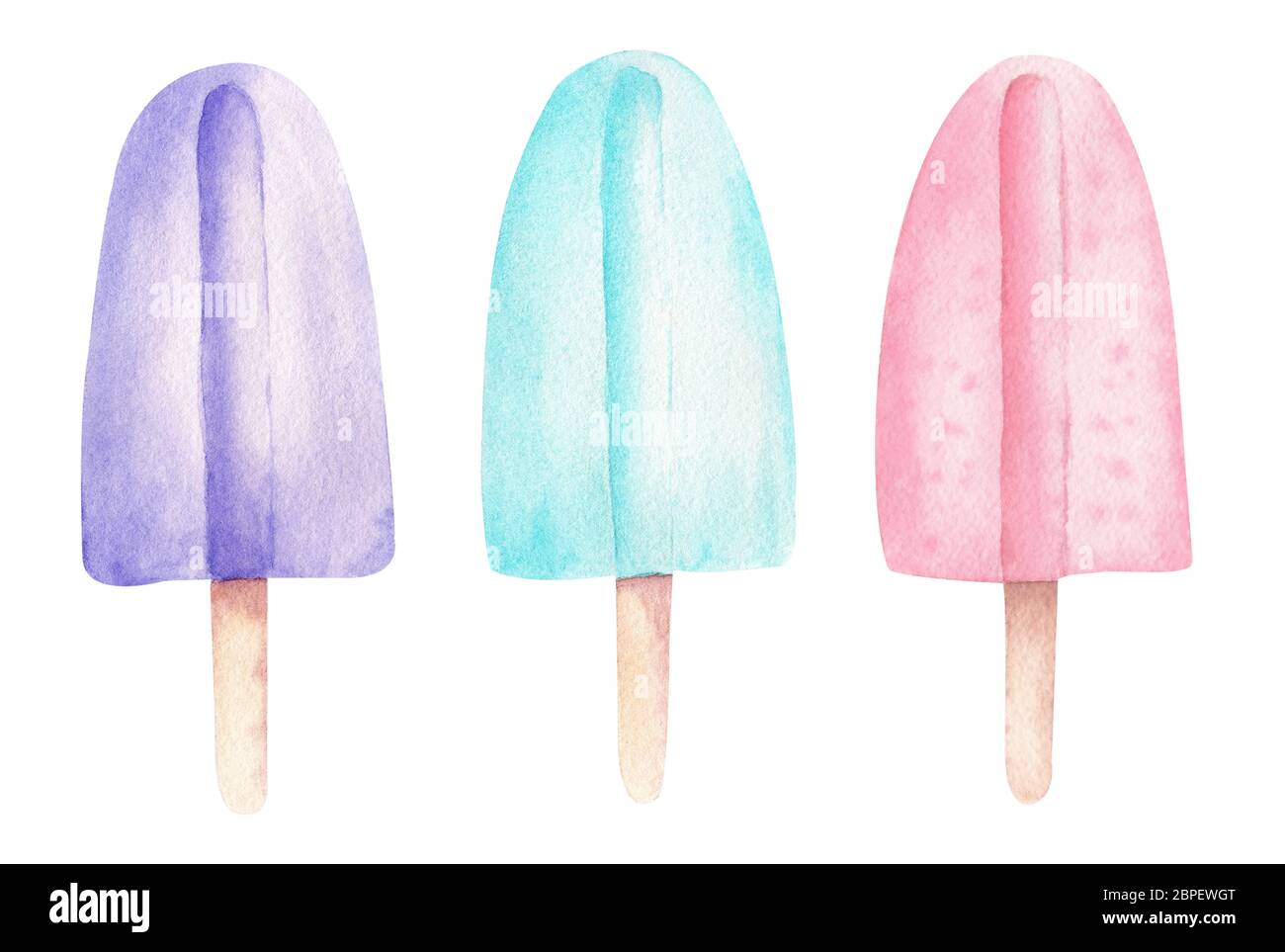 Ice cream colored fruit popsicles isolated on white background. Summer ...