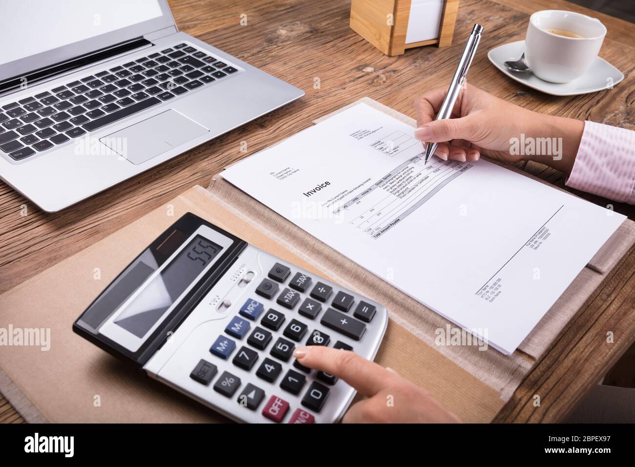 Businesswoman accountant using calculator calculate hi-res stock ...
