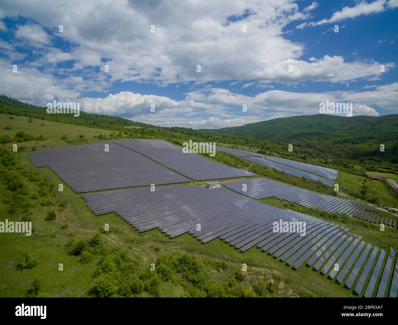 Solar energy panels in spring landscape Stock Photo - Alamy