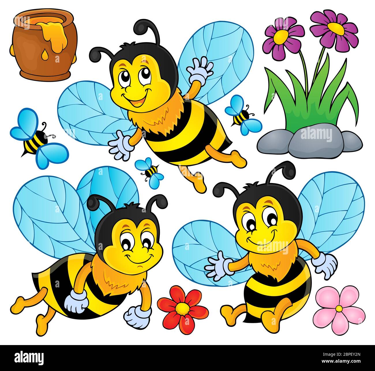 Happy spring bees theme set 1 - picture illustration Stock Photo - Alamy