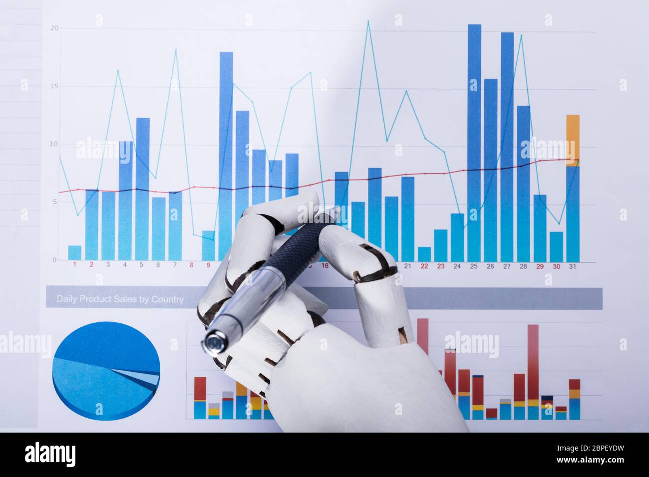 Close-up Of A Robotic Hand Using Pen While Working On Graph Stock Photo ...