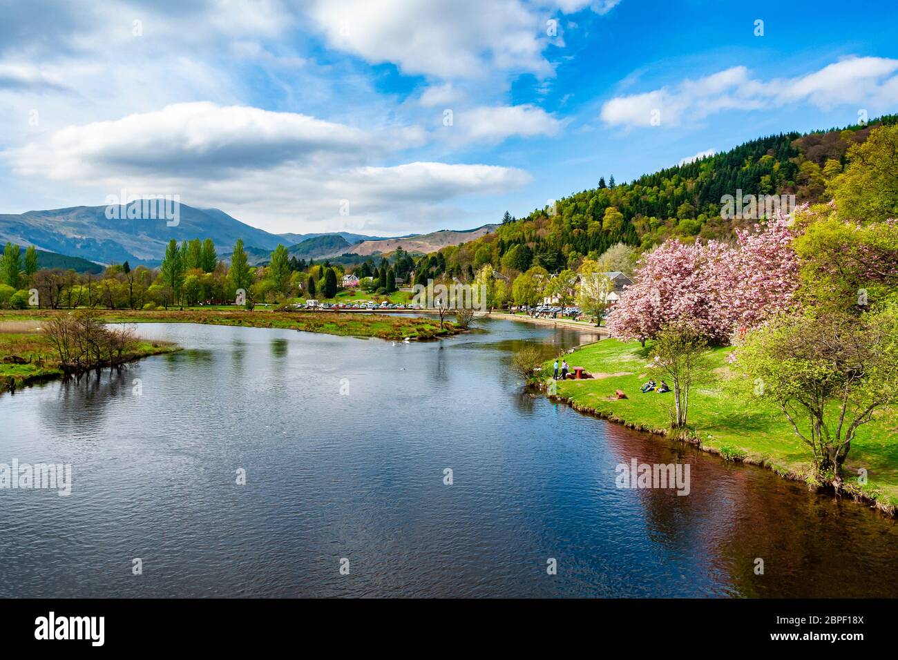 Summer sunshine at River Teith Callander Stirlingshire Scotland UK ...
