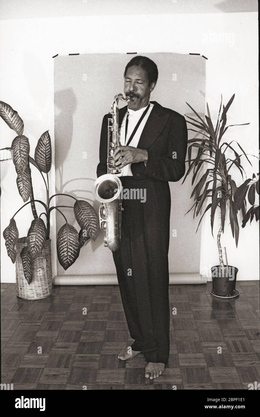 Posed portrait of the late jazz composer and tenor saxophonist Frank ...