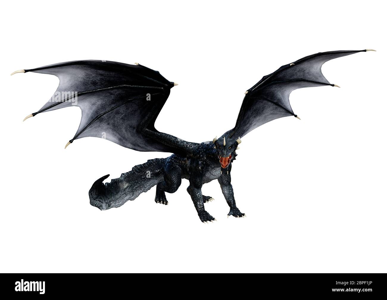 3D rendering of a black fantasy dragon isolated on white background ...