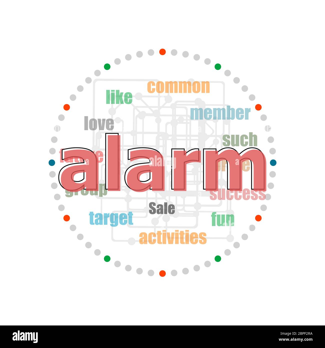 Text Alarm. Security concept . Word collage with different association ...