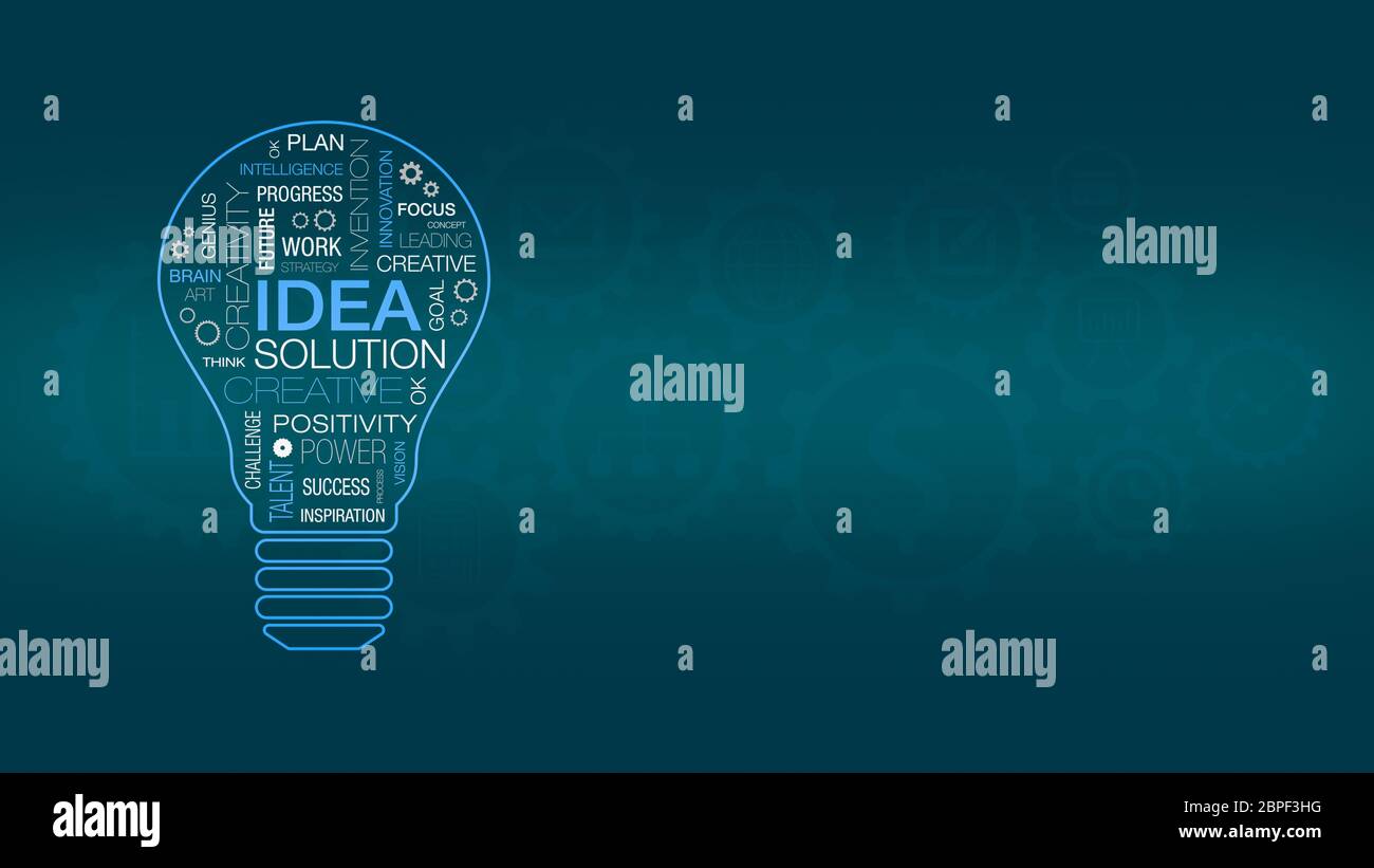 word cloud with the shape of a light bulb, concept of idea, think and ...