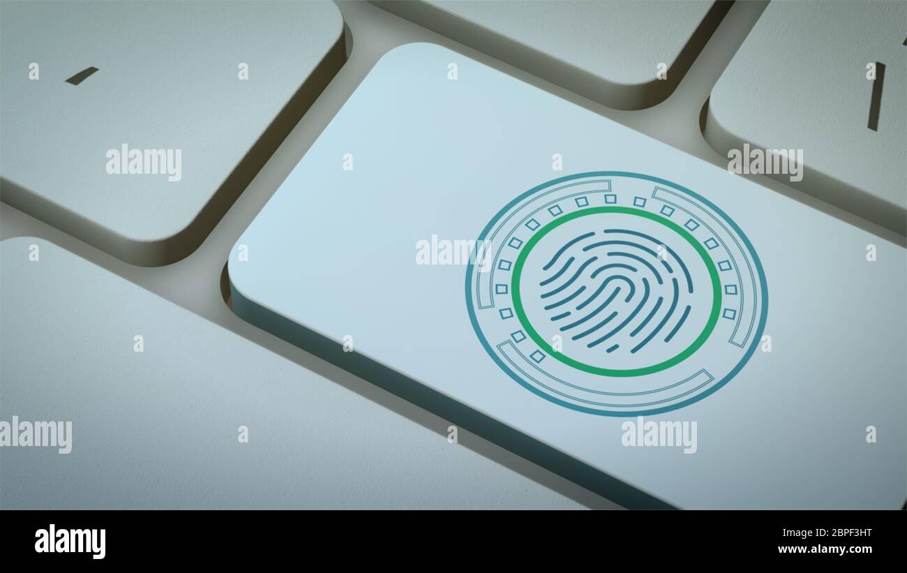 close up view of a computer keyboard with a fingerprint scanner on a ...