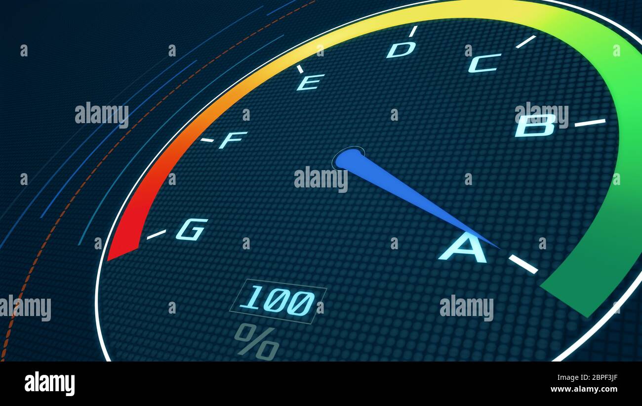 futuristic speedometer with the pointer that pass from class g to class ...