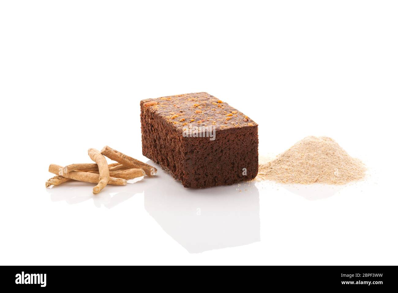 Brownie cake made from ashwagandha powder isolated on white background ...