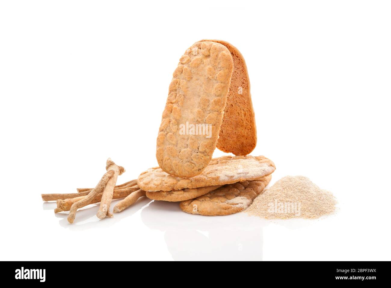 Biscuit made from ashwagandha powder isolated on white background ...