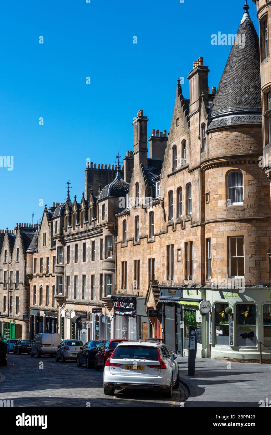 View down Cockburn Street from the Royal Mile in Edinburgh Old Town ...