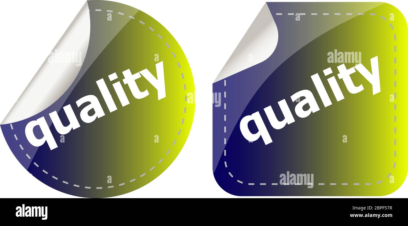 quality word on stickers button set, label Stock Photo - Alamy