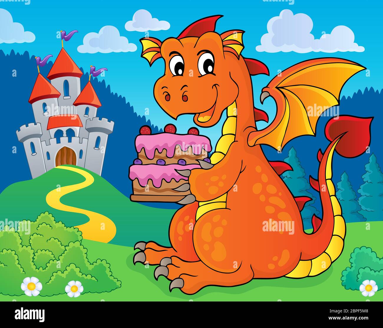 Dragon holding cake theme image 3 - picture illustration Stock Photo ...