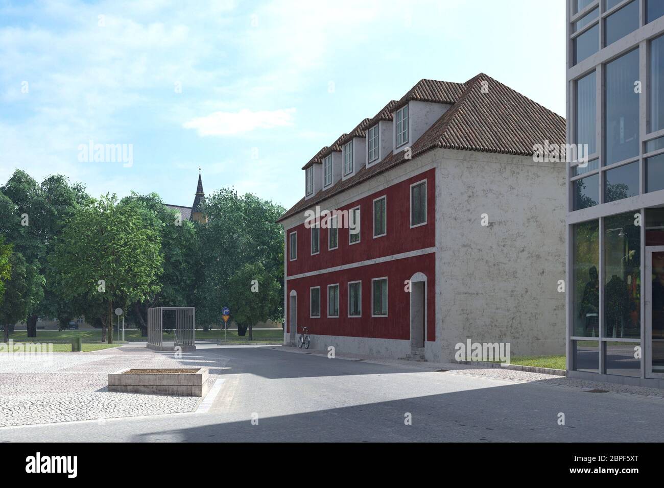 3D illustration daytime cityscape empty streets and area Stock Photo ...