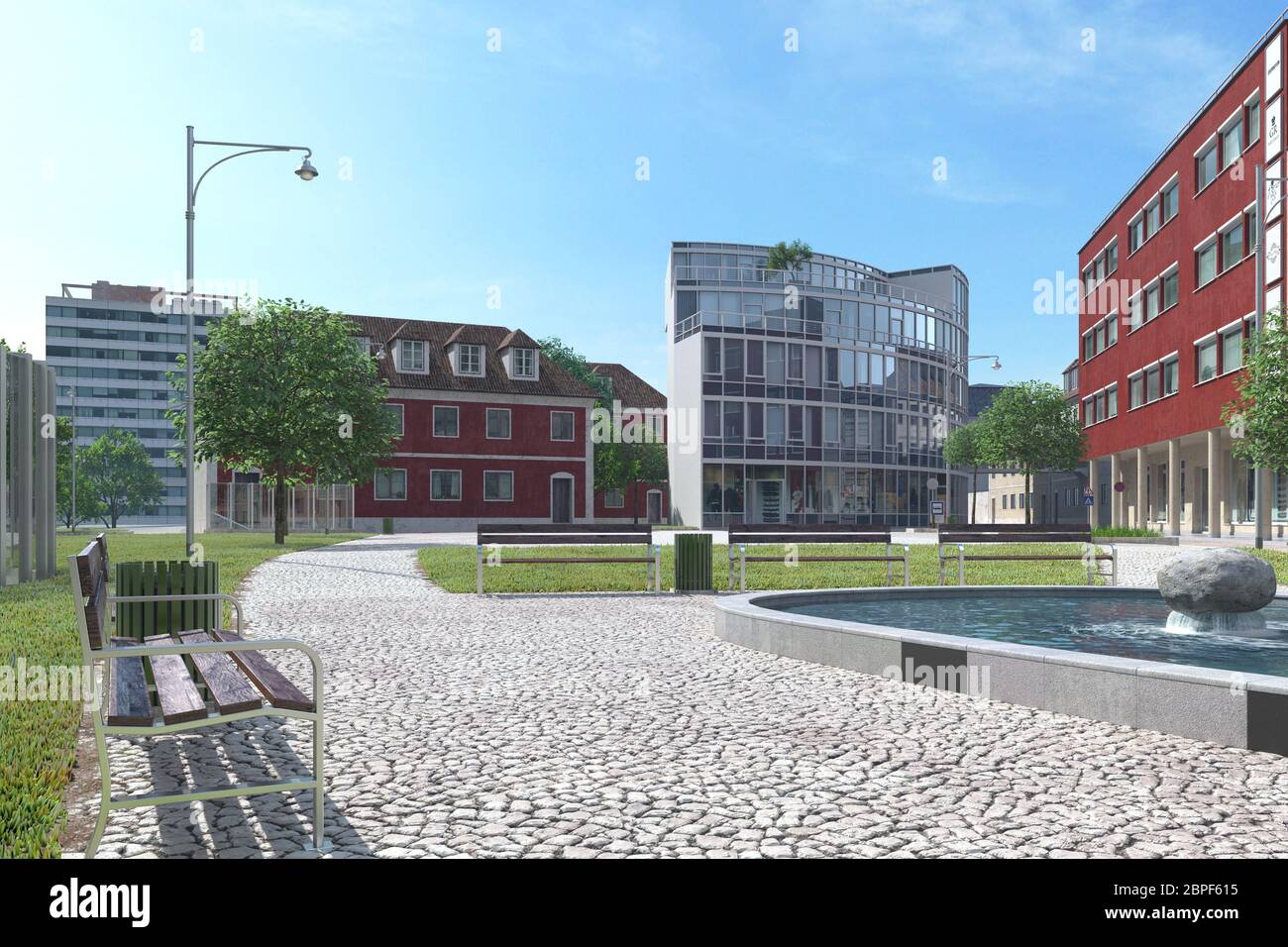 3D illustration daytime cityscape empty streets and area Stock Photo ...