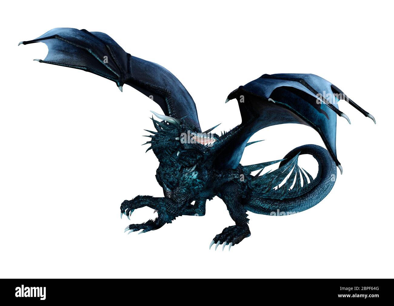 3D rendering of a black fantasy dragon isolated on white background ...