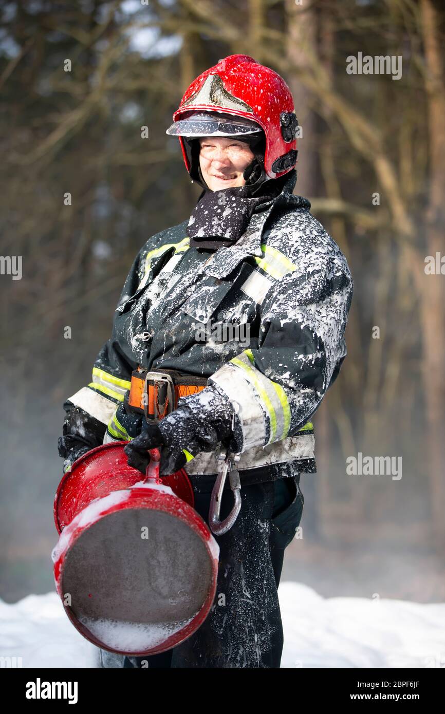 Belarus, the city of Gomil, April 06, 2017. Forest. Firefighters ...