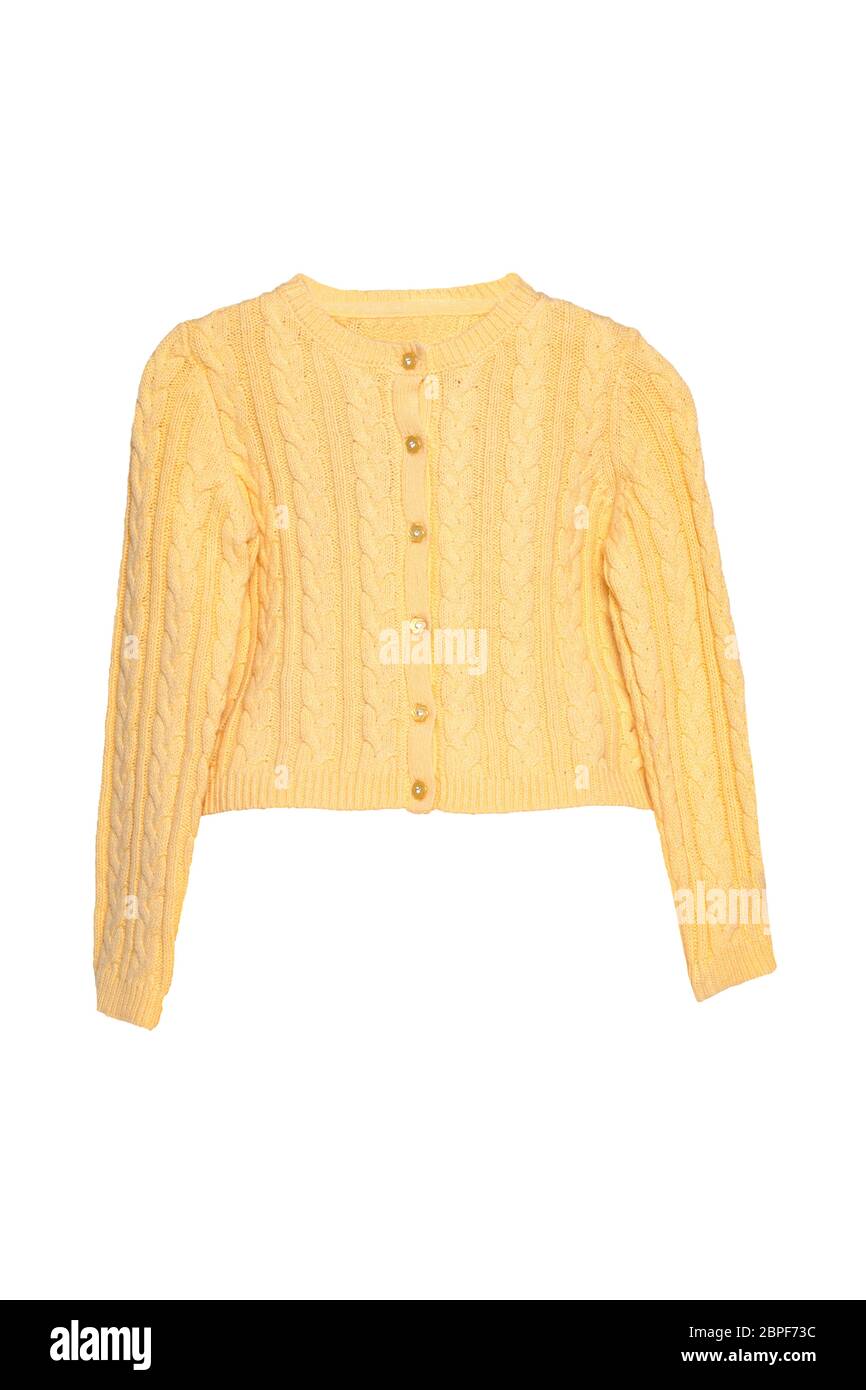 Girls clothes. Festive beautiful yellow little girl sweater or knitted ...