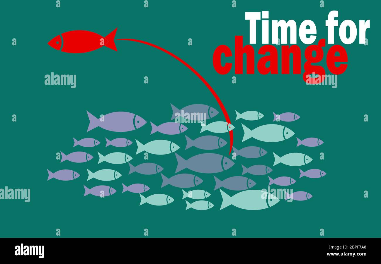 Time for change success concept with small fishes group, 3D rendering ...