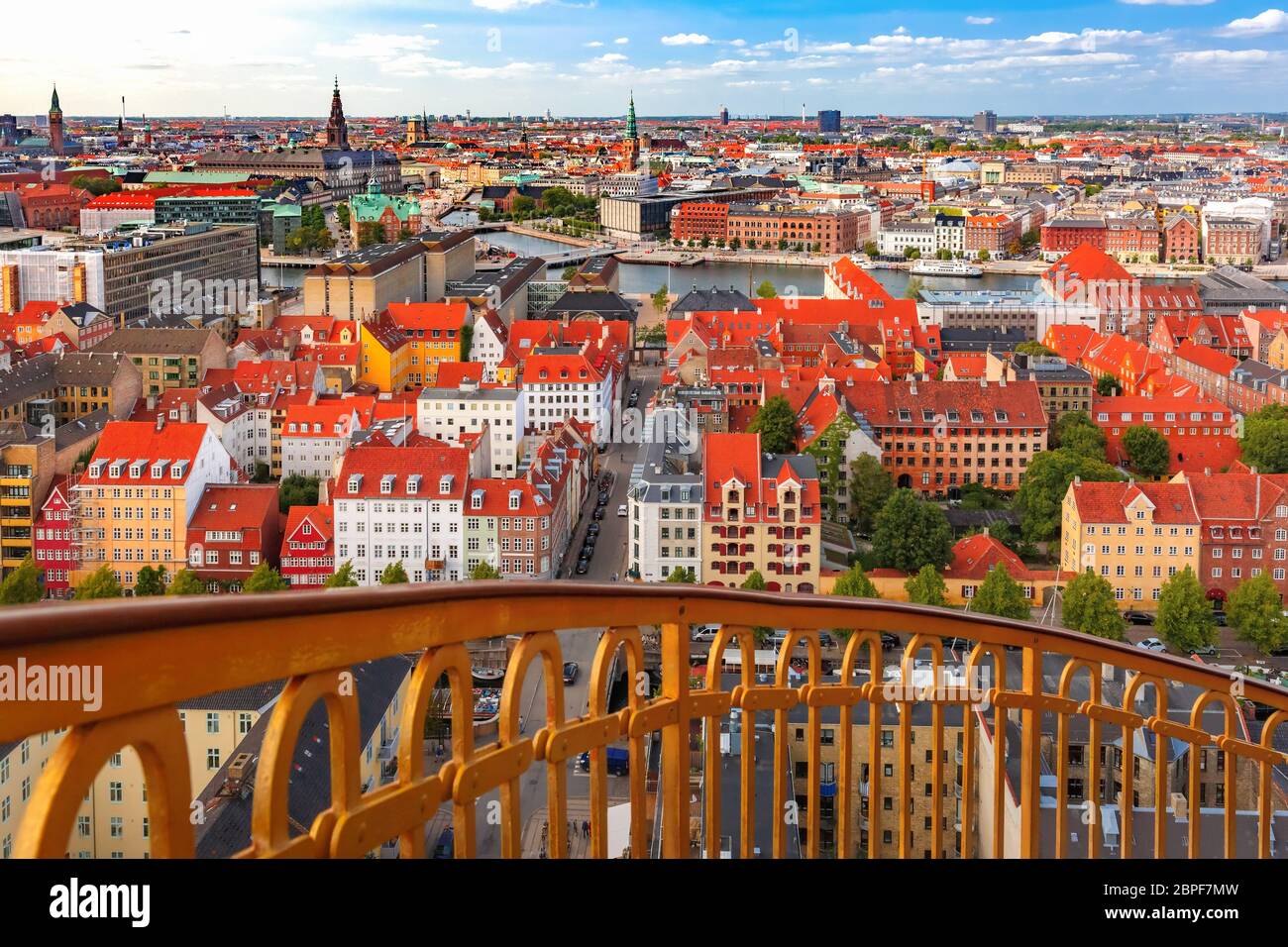 Scenic aerial panoramic view of Old Town skyline and lot of red roofs ...