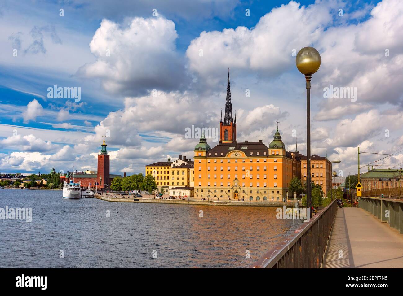 Scenic summer aerial view of Gamla Stan and Slussen in the Old Town in ...
