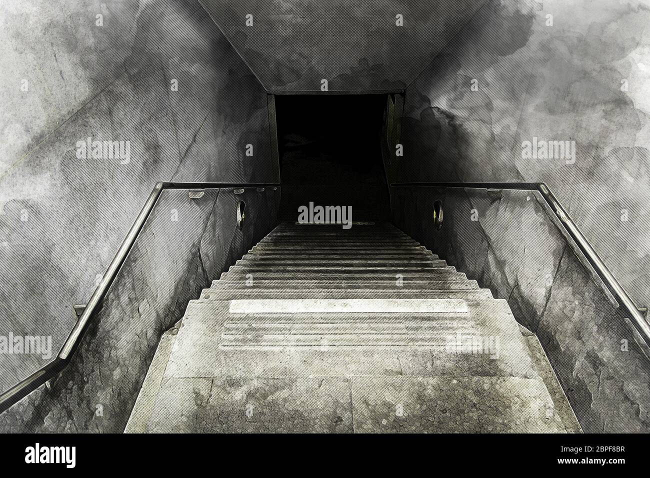 Stairs of an access to an underground tunnel, detail of stairs for ...
