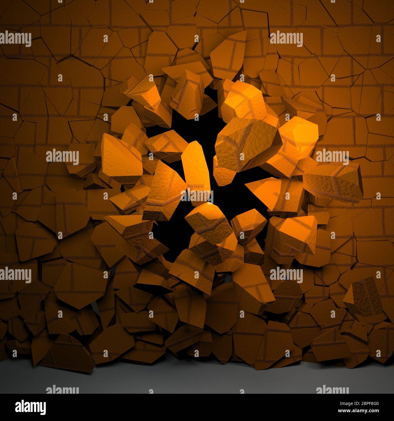 Brick wall breaking in ruins, 3d rendering Stock Photo - Alamy
